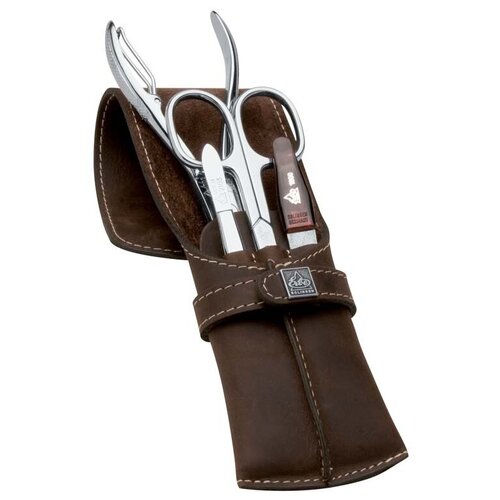 Маникюрный набор Erbe 9719ER (ножницы для ногтей + кусачки для ногтей + пинцет наклонный + пилка металлическая) коричневый