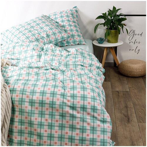 Комплект постельного белья Ночь Нежна Диана, 2-спальное с европростыней, поплин, зеленый