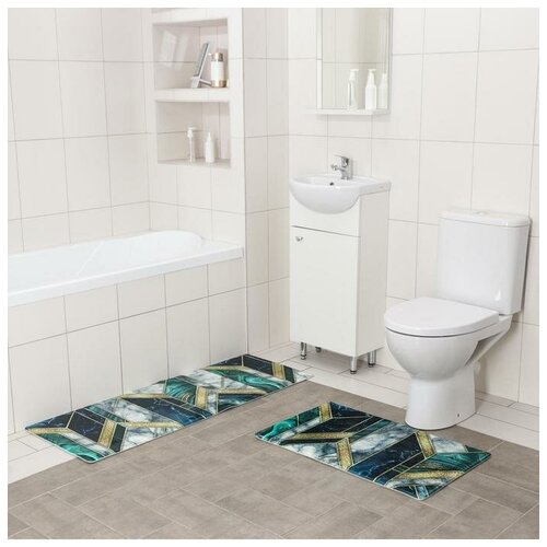Доляна Набор ковриков для ванны и туалета Доляна «Малахит», 45×120 см