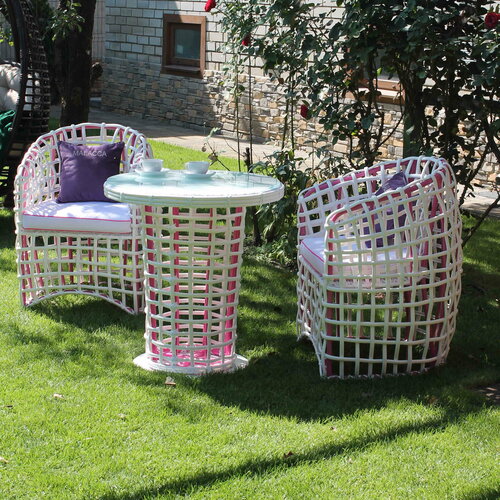 Кофейный комплект Санторини MALACCA для дачи, дома, квартиры, кафе Цвет — белый+ подушка розовый каркас