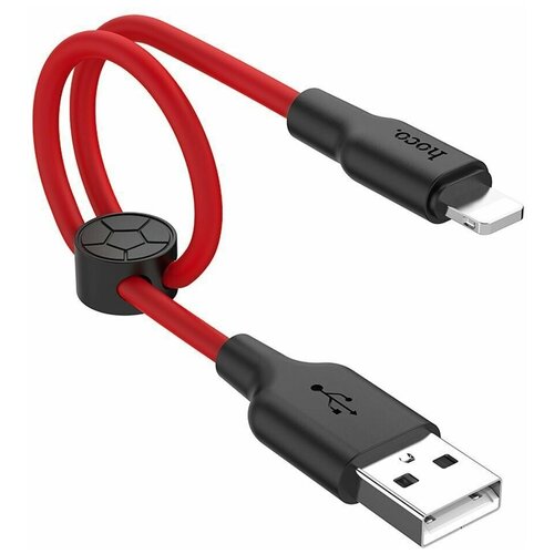 Кабель USB Hoco X21 Plus Silicon Lightning, 0.25м, черный с красным