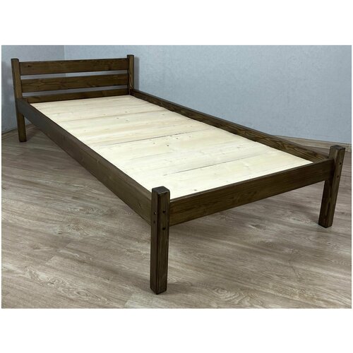 Кровать односпальная Классика из массива сосны со сплошным основанием, 200х80 см (габариты 210х90), цвет темный дуб