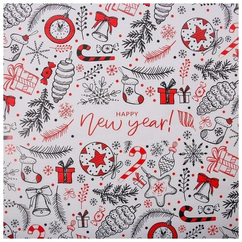 Дарите Счастье Бумага упаковочная глянцевая «Happy new year», 70 × 100 см