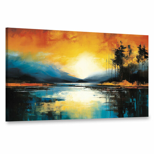 Интерьерная картина 100х60 "Вечерний пейзаж с озером"