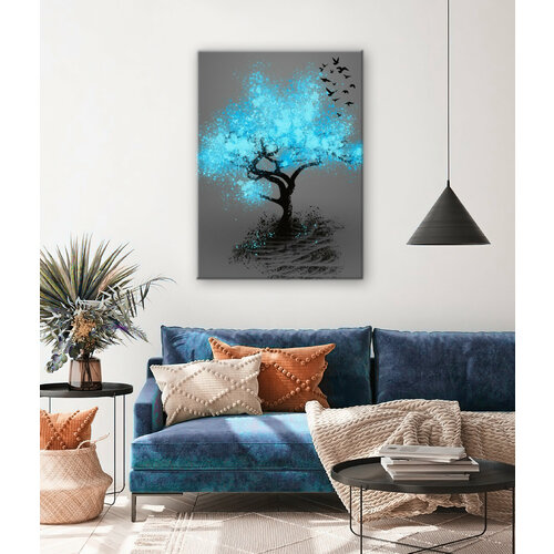 Картина на холсте для интерьера на стену -бирюзовое дерево 40х60