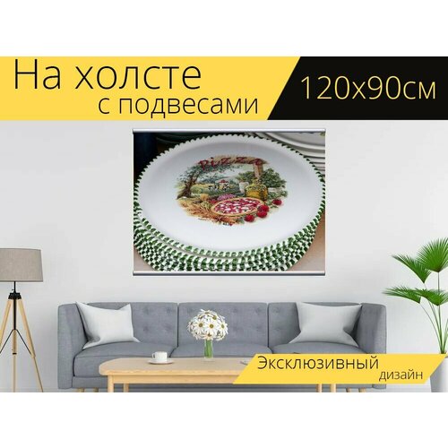 Картина на холсте "Тарелка, тарелка для пиццы, итальянский" с подвесами 120х90 см. для интерьера