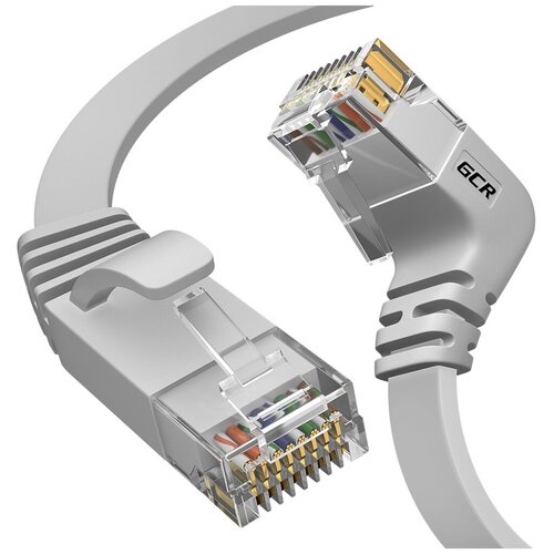 GCR Патч-корд PROF плоский 7.5m, UTP медь кат.6, белый, верхний угол, ethernet high speed 10 Гбит/с, RJ45, T568B