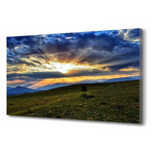 Картина на холсте "Закат в поле" PRC-726 (45x30см). Натуральный холст