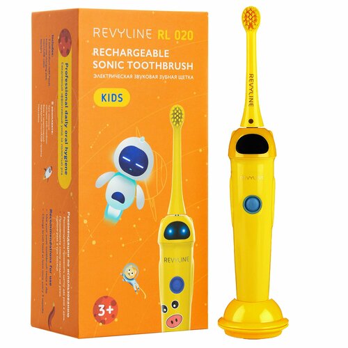 Электрическая звуковая зубная щетка Revyline RL 020 Kids детская, желтая, для детей от 3-12 лет, Ревилайн