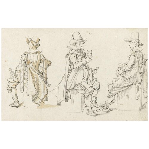 Репродукция на холсте Три этюда сидящего трубача Велде ван де Эсайас 63см. x 40см.