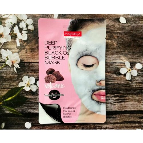 Purederm Black O2 Bubble Mask -Volcanic Очищающая кислородная маска с вулканической породой, 1 шт.