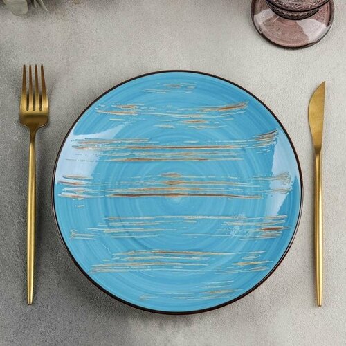 Тарелка фарфоровая обеденная Scratch, d=22,5 см, цвет голубой