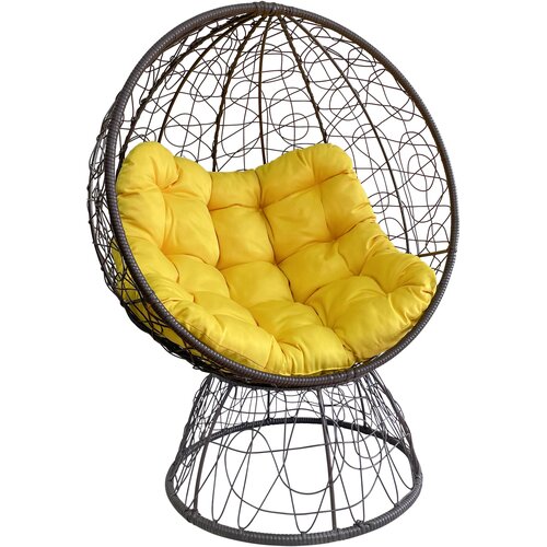 Кресло-кокон ореон стоячее коричневый (желтая подушка, полиэстер)