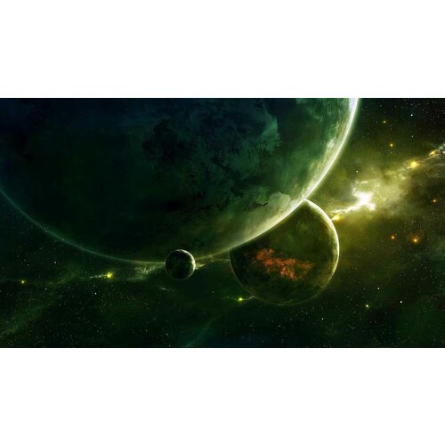 Картина на холсте 60x110 LinxOne "Космос планеты арт space qauz" интерьерная для дома / на стену / на кухню / с подрамником