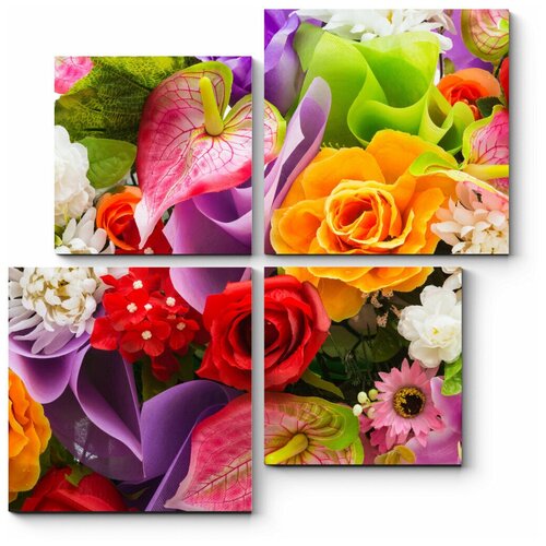 Модульная картина Буйство цветочных красок 70x70