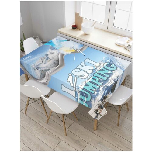 Скатерть прямоугольная JoyArty на кухонный стол "Лыжные прыжки" из оксфорда, 180x145 см