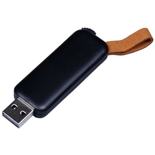 Классическая выдвижная пластиковая промо флешка с ремешком (4 Гб / GB USB 2.0 Черный/Black 044)