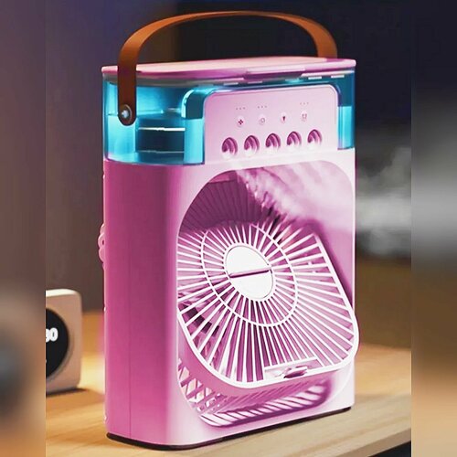 Вентилятор настольный, розовый, портативный мини-кондиционер 3 в 1, увлажнитель и охладитель воздуха, с подсветкой розовый