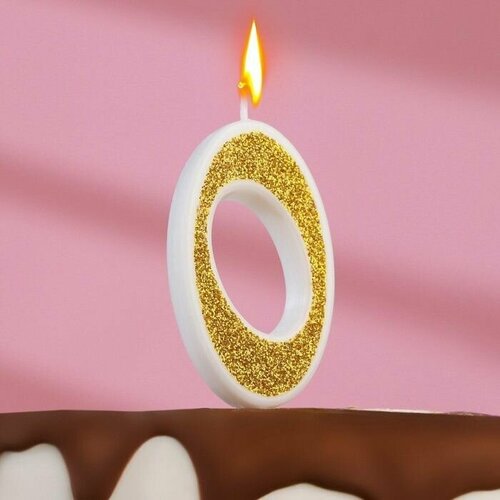 Свеча для торта "Блестки" цифра 0, золотистая