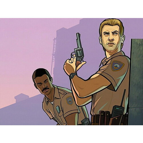 Плакат, постер на холсте Grand Theft Auto/игровые/игра/компьютерные герои персонажи. Размер 60 х 84 см