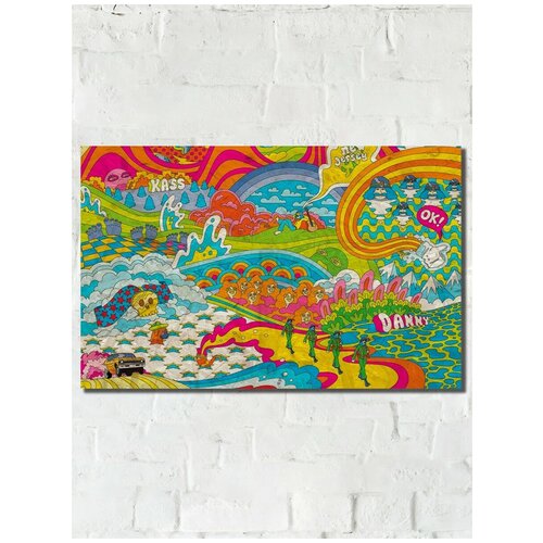 Картина интерьерная на рельефной доске Хиппи арт (Инди арт, Психоделика, красочная картина) - 7413 Г