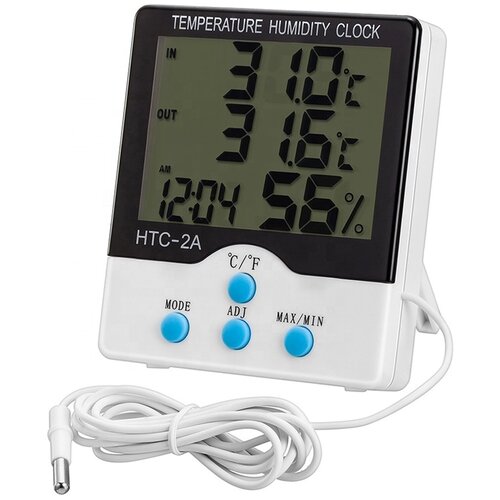Погодная метеостанция SimpleShop, с двумя термометрами и гигрометром, выносным датчиком и электронными часами с функцией будильника