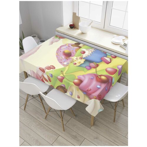 Скатерть прямоугольная JoyArty на кухонный стол "Город сладостей" из оксфорда, 120x145 см