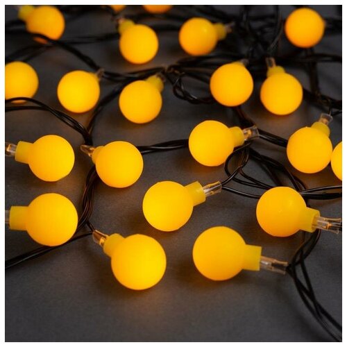 Гирлянда "Нить" 5 м с насадками "Шарики желтые", IP20, темная нить, 30 LED, свечение желтое, 8 режимов, 220 В./В упаковке шт: 1