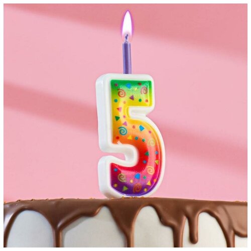 Свеча для торта "Цветное пламя", 12.3 см, цифра "5", микс