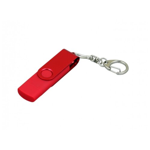 Поворотная флешка OTG с металлическим клипом в цвет корпуса (16 Гб / GB USB 2.0/microUSB Красный/Red OTG031 Flash drive для андроида)