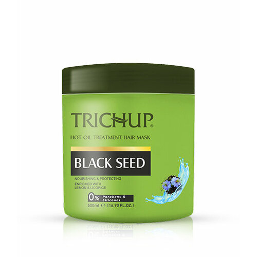Trichup Hair Mask BLACK SEED Hot Oil Treatment, Vasu (Тричуп Маска для волос черные семена, Питание и защита, Обогащена Лимоном и Солодкой, Васу), 500 мл.