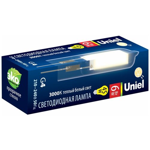 Uniel Лампа светодиодная Uniel G4 6W 3000K прозрачная LED-JC-220/6W/3000K/G4/CL GLZ08TR UL-00005065