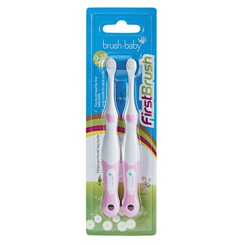 Brush-Baby FirstBrush зубная щетка 0-18 мес, 2 шт, розовая