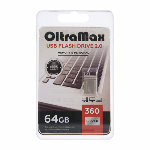OltraMax Флешка OltraMax, mini,64 Гб, USB 2.0, чт до 15 Мб/с, зап до 8 Мб/с, металическая, серебряная