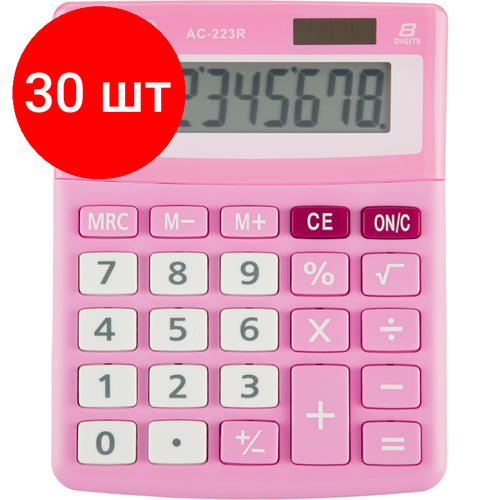 Комплект 30 штук, Калькулятор настольный Attache, AС-223R,8р, двойное питание, розовый