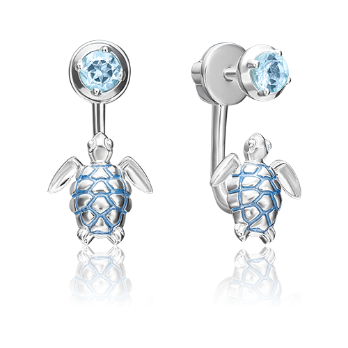 Серьги пусеты PLATINA, серебро, 925 проба, эмаль, голубой