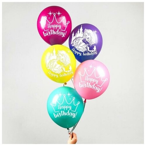 Воздушные шары "Happy Birthday" Принцессы Дисней корона(набор 5 шт), 2 штуки