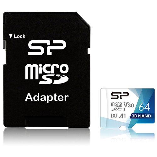 Карта памяти Silicon Power micro SDXC 64Gb Superior Pro UHS-I U3 V30 A1 + ADP (100/80 Mb/s)