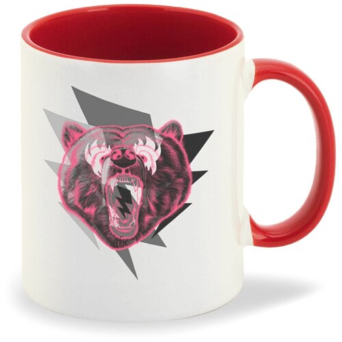 Кружка красная CoolPodarok Животные Медведь розовый пасть молния