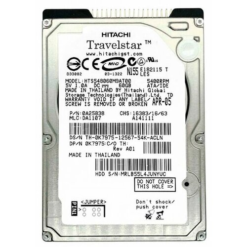 Жесткий диск Hitachi 0K7975 60Gb 5400 IDE 2,5" HDD