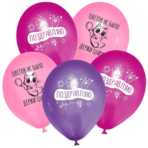 Набор воздушных шаров Страна Карнавалия Держи шарик, розовый/фиолетовый, 5 шт.