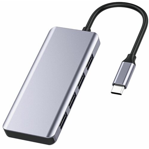 Хаб Recci RH06 5 в 1 Type-C to 4xUSB3.0 + Micro-USB, серый