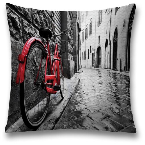 Наволочка декоративная на молнии, чехол на подушку JoyArty "Модный велосипед на улице" 45х45 см