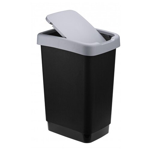 Контейнер для мусора Твин прямоугольный с качающейся крышкой, объем 25 л, цвет черно-серый