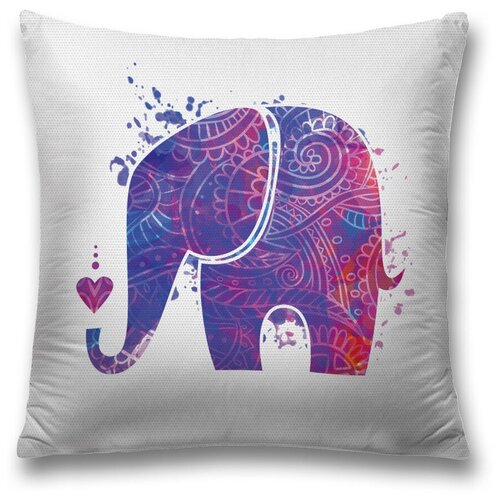 Наволочка декоративная на молнии, чехол на подушку JoyArty "Орнаментальный слон с сердцем" 45х45 см