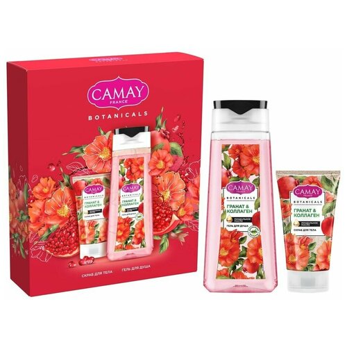 Подарочный набор Camay Botanicals Цветы граната Гель для душа 250мл и Скраб с миндальным маслом 120мл х2шт