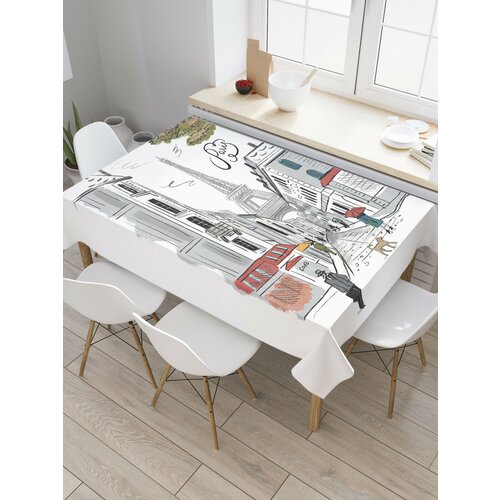 Прямоугольная тканевая скатерть на стол JoyArty с рисунком "Париж кафе и эйфелевая башня" 145 на 180 см