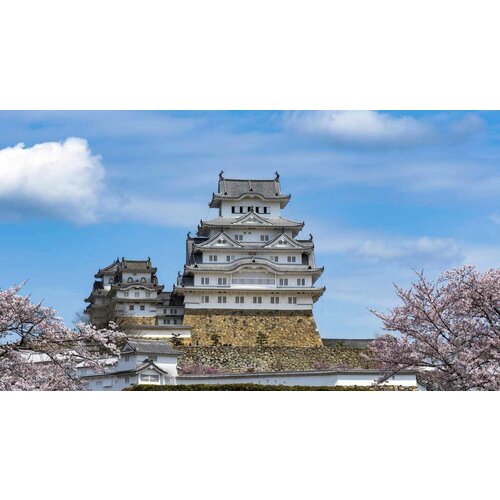 Картина на холсте 60x110 LinxOne "Япония Himeji замок Города" интерьерная для дома / на стену / на кухню / с подрамником