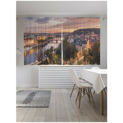 Фотошторы для кухни и спальни JoyArty "Вечерняя Прага", 2 полотна со шторной лентой шириной по 145 см, высота 180 см
