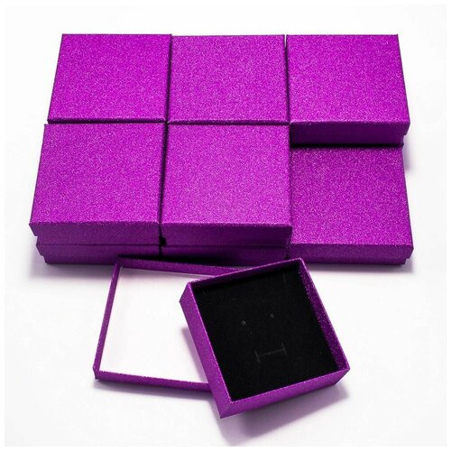 Коробочка для ювелирных украшений 9 х 9 х 3, картонная, фиолетовая блестящая, 12 шт